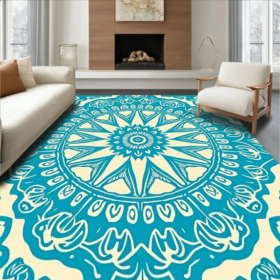 Flatwoven High Traffic Area Rug, Artistic Medallion Motif with Dynamic ...