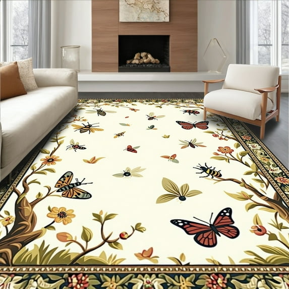 Flatwoven High Traffic Area Rug, Artistic Nature Inspired with Detailed ...