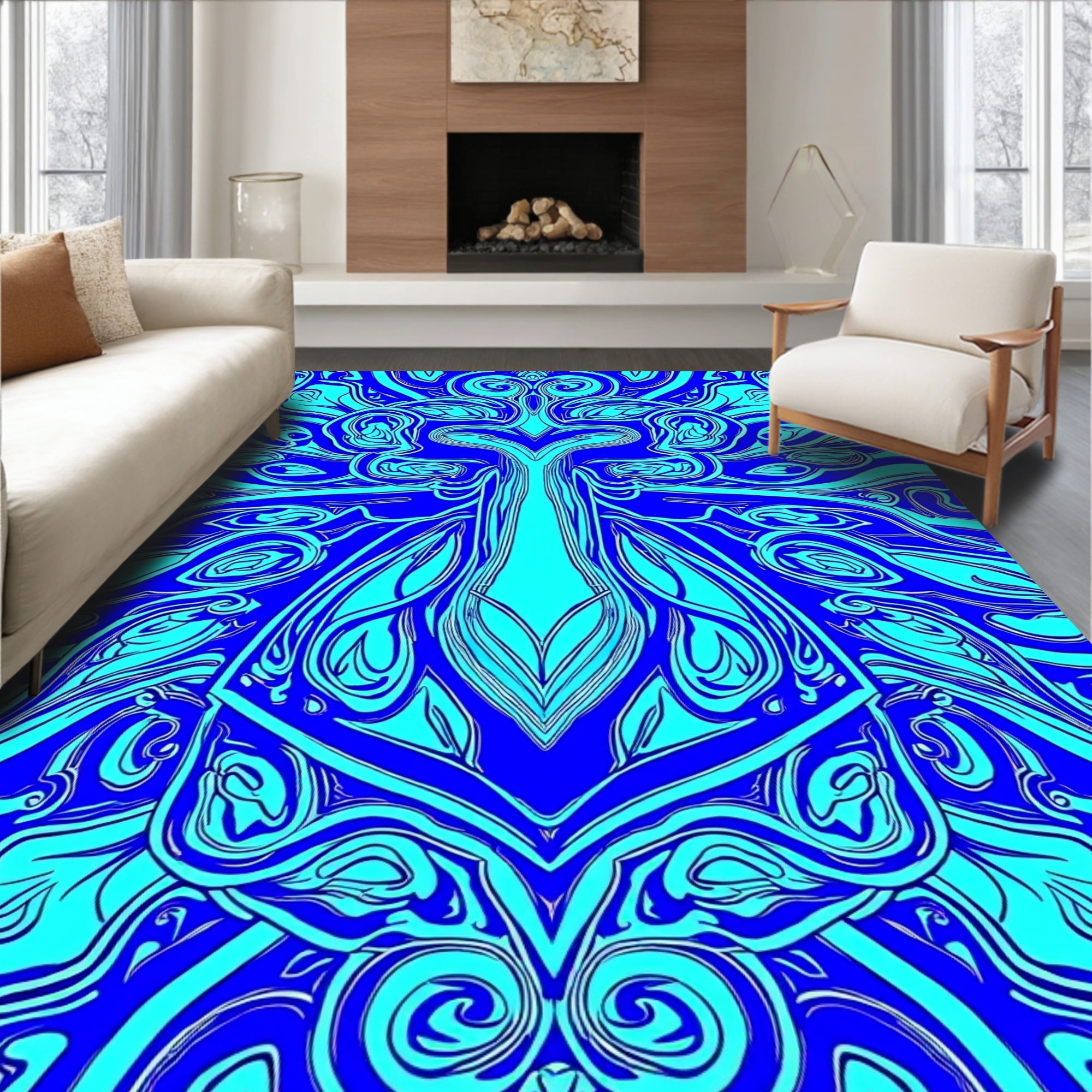 Flatwoven High Traffic Area Rug, Artistic Peacock Inspired Area with ...