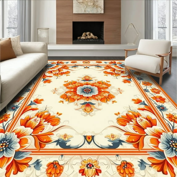 Flatwoven High Traffic Area Rug, Artistic Round Composition with ...