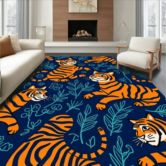 Flatwoven High Traffic Area Rug, Artistic Safari Fauna Decorative Floor ...