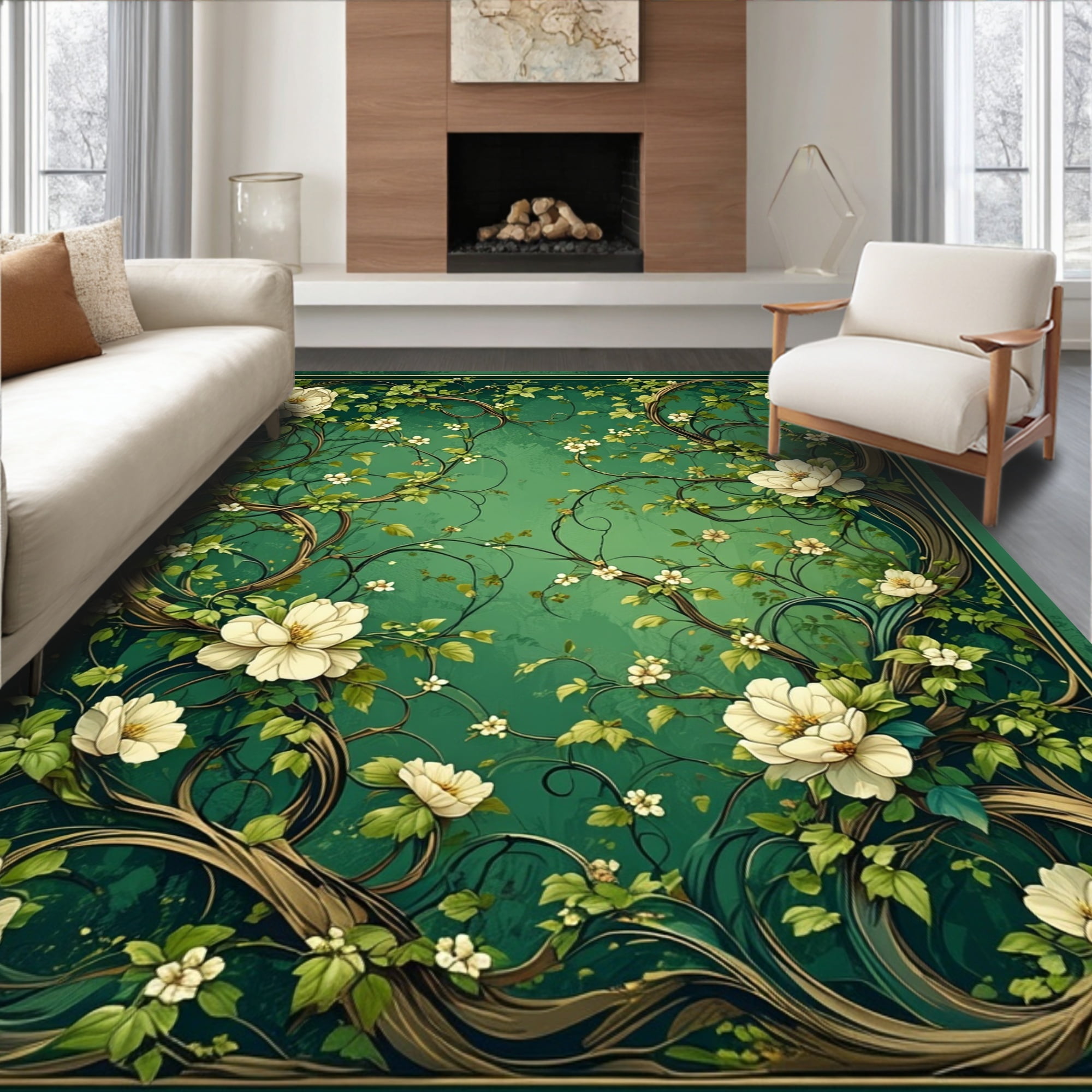 Flatwoven High Traffic Area Rug, Artistic Swirling Floral Motif with ...