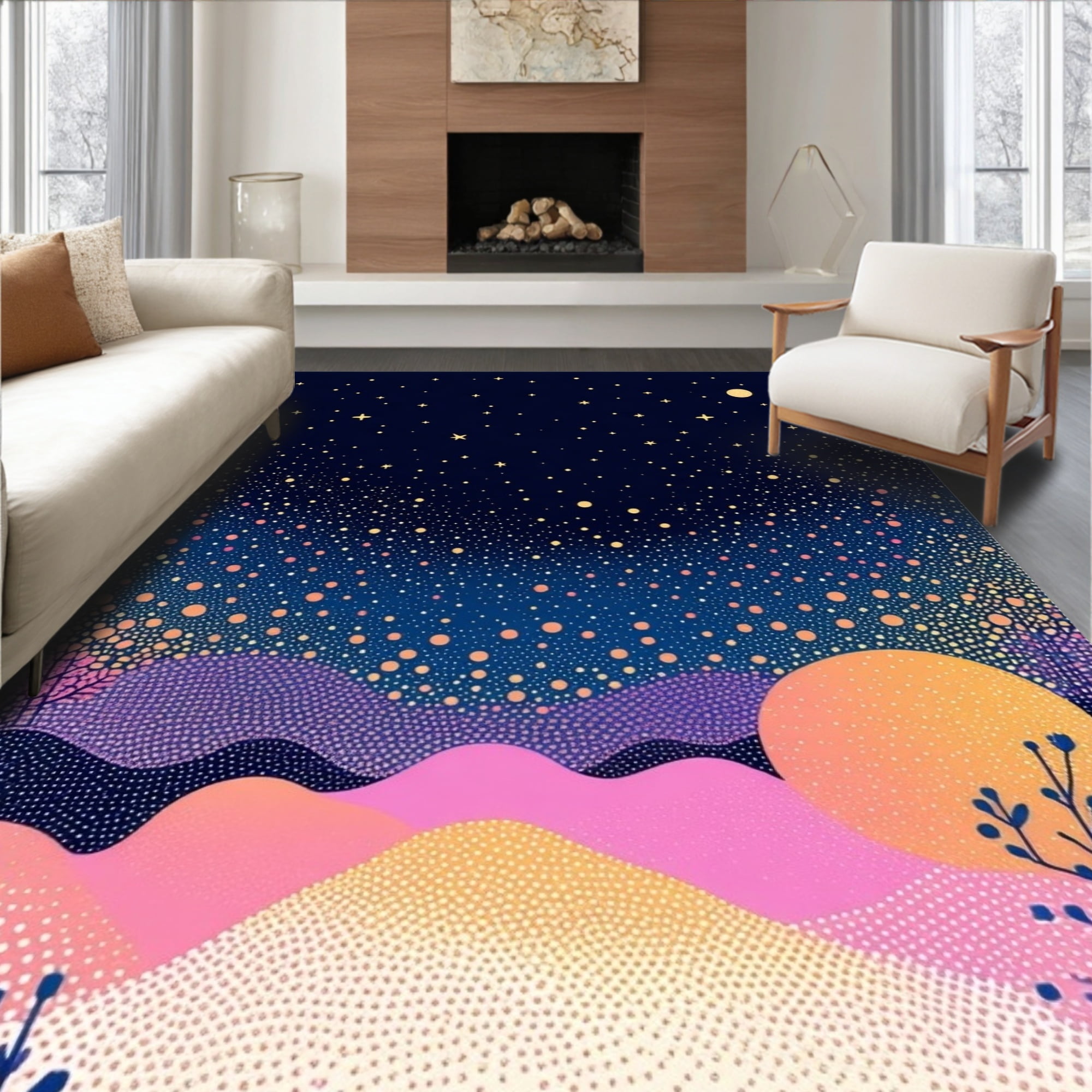 Flatwoven High Traffic Area Rug, Astral Botanical Dottie With Lunar ...