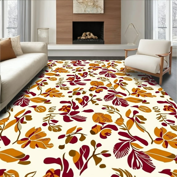 Flatwoven High Traffic Area Rug, Autumn Harvest Botanical Tapestry, Non ...