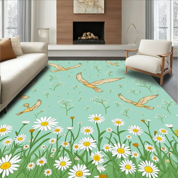 Flatwoven High Traffic Area Rug, Avian Symphony Amid Spring Meadow ...