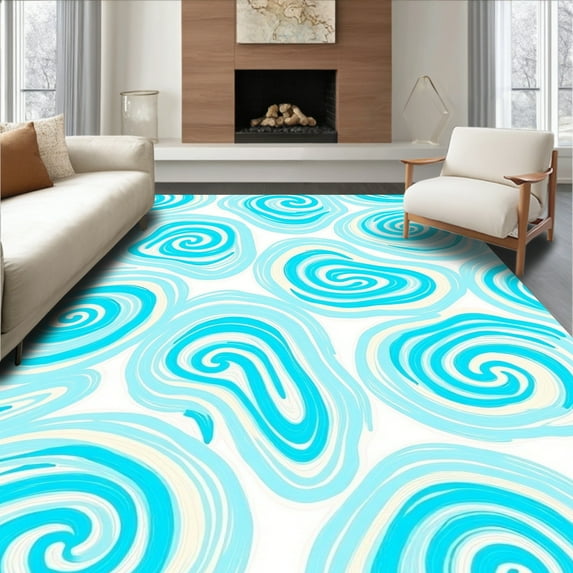 Flatwoven High Traffic Area Rug, Azure Swirls Modern Art Throw, Non ...