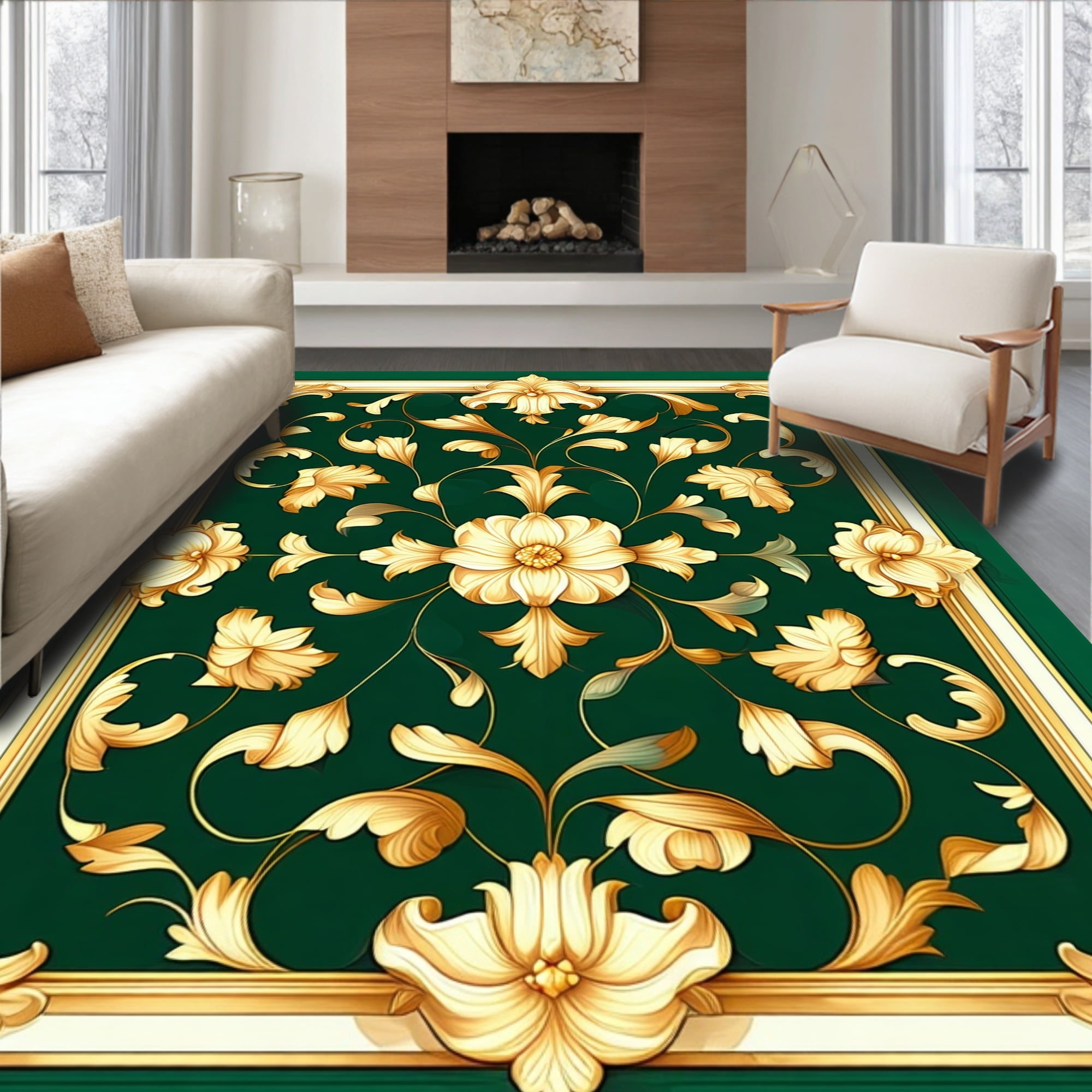 Flatwoven High Traffic Area Rug, Baroque Flourish with Rococo Swirls ...