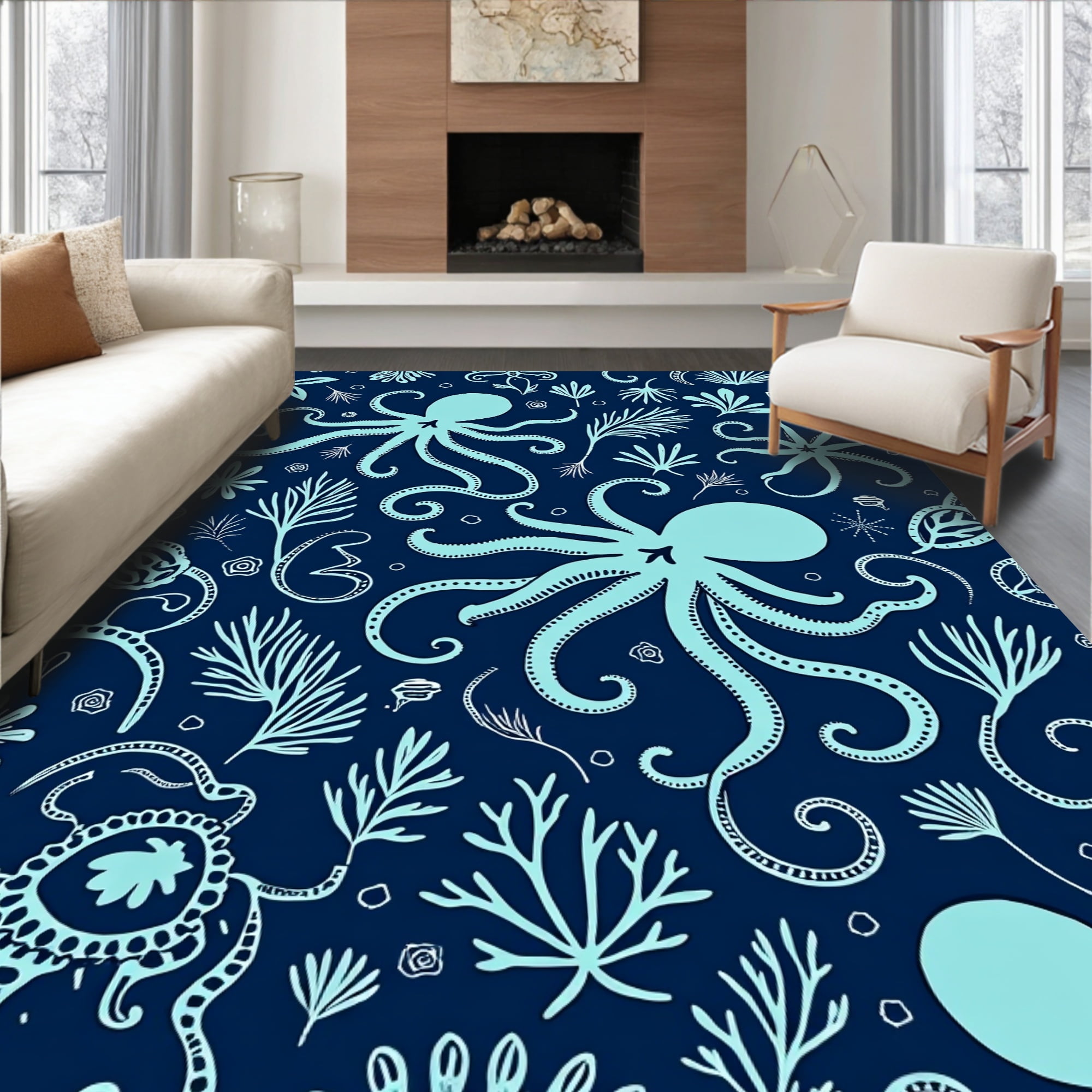 Flatwoven High Traffic Area Rug, Beach Haven Serene Octopus Garden ...