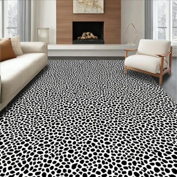 Flatwoven High Traffic Area Rug, Black White Animal Print Bold Design ...