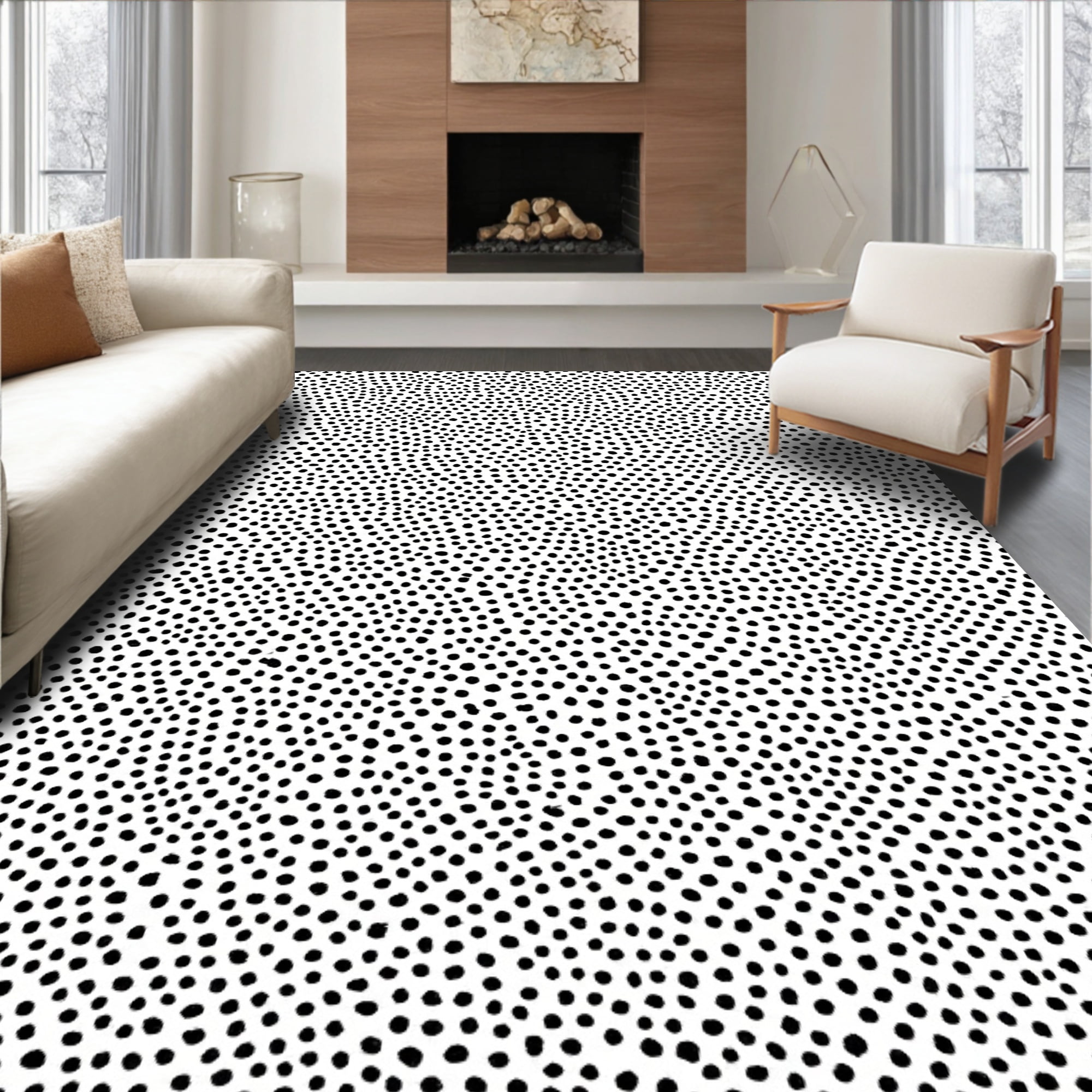 ODIKA 8' Machine Washable Non-Slip Area Rug, Black and Spotted High ...