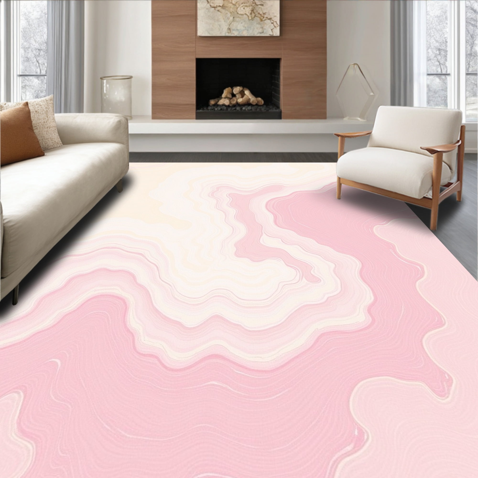 Flatwoven High Traffic Area Rug, Blush Haze Swirl Comfort Overlay, Non ...