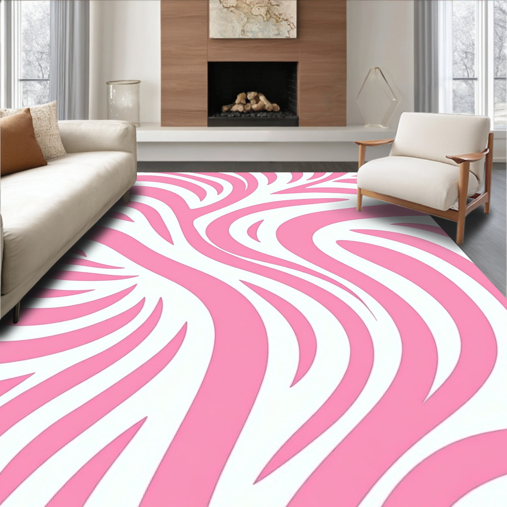 Flatwoven High Traffic Area Rug, Blush Stream Fluid Art Decor, Non Slip ...