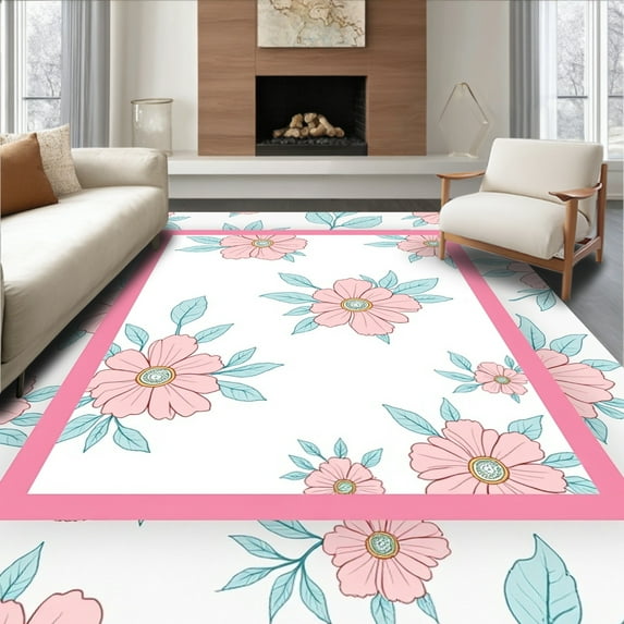 Flatwoven High Traffic Area Rug, Blushing Bloom Floral, Non Slip, Stain ...