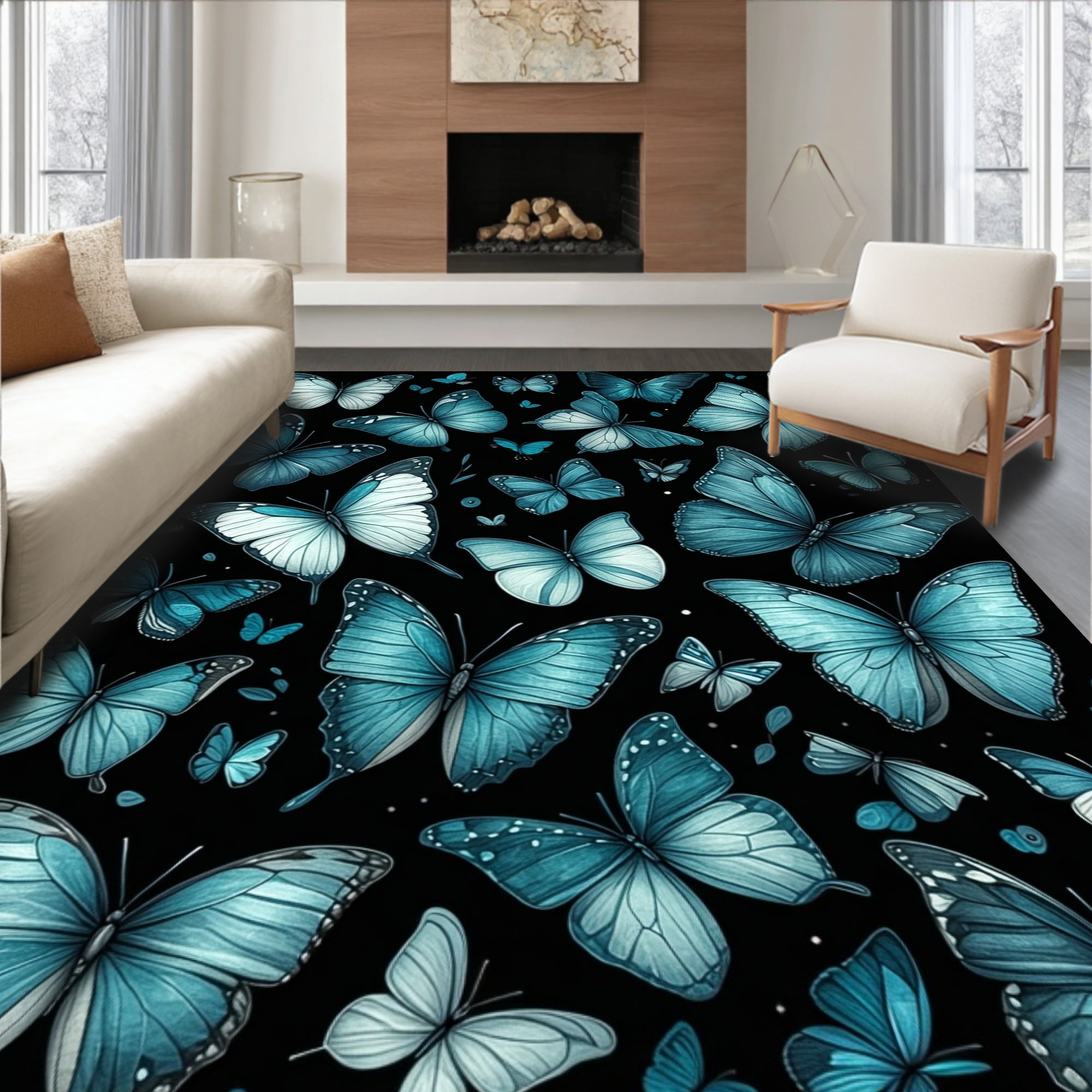 Flatwoven High Traffic Area Rug, Boho Butterfly Whimsical Winged Design ...