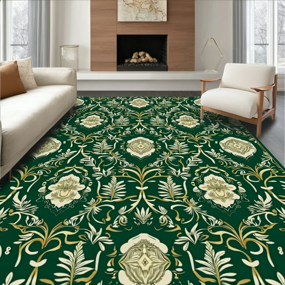 Flatwoven High Traffic Area Rug, Boho Fern Tapestry with Interlocking ...