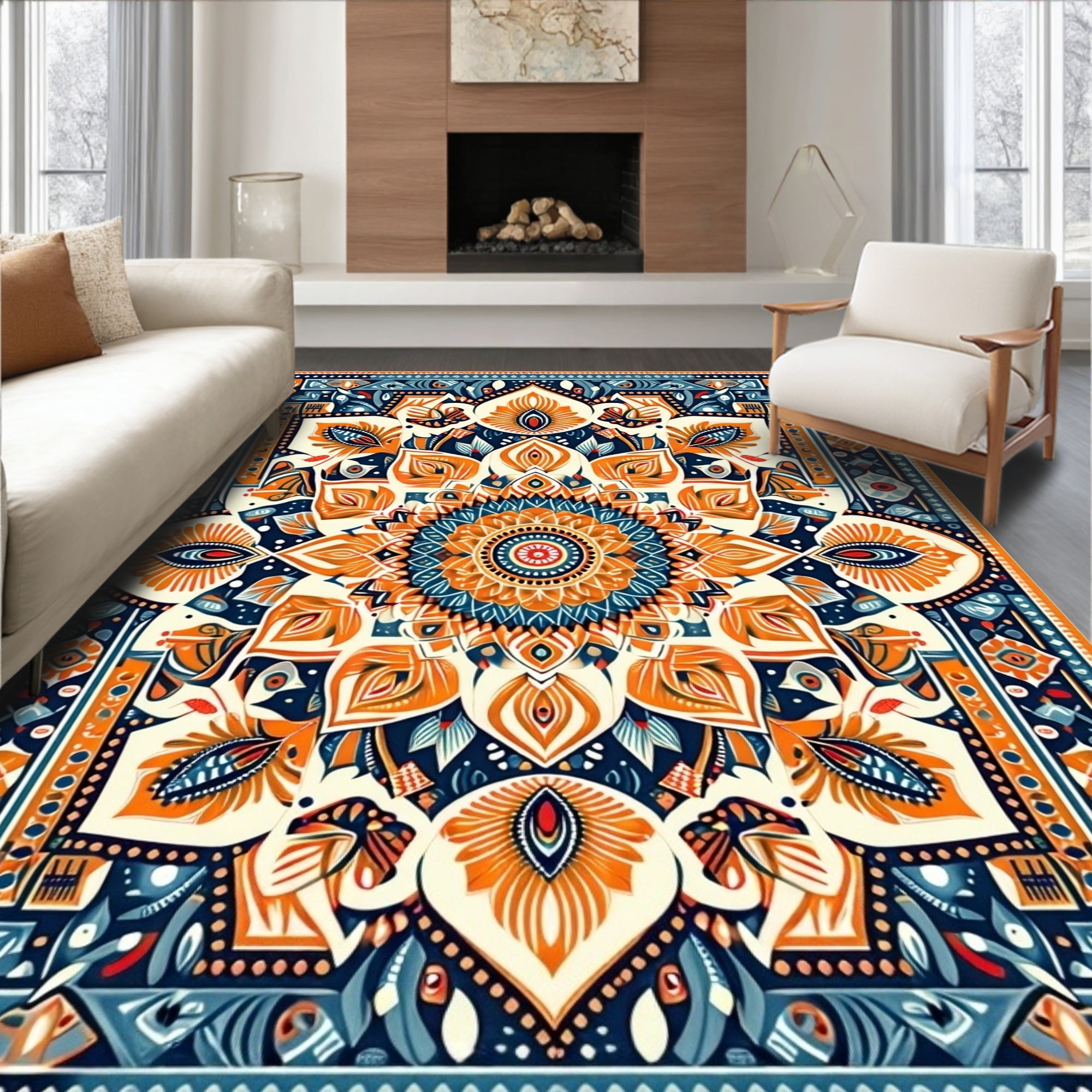 Flatwoven High Traffic Area Rug, Boho Round Mat with Intricate ...