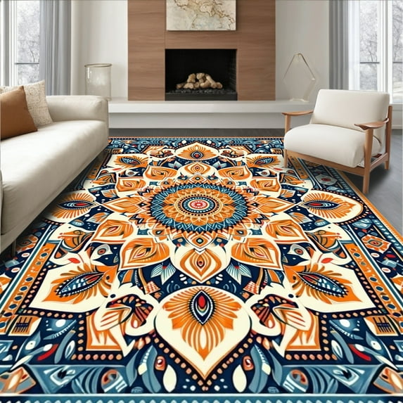 Flatwoven High Traffic Area Rug, Boho Round Mat with Intricate ...