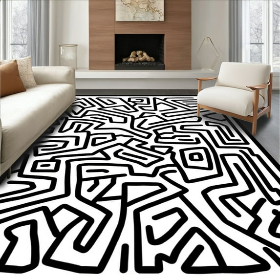 Flatwoven High Traffic Area Rug, Bold Abstract Cowhide Design, Non Slip ...