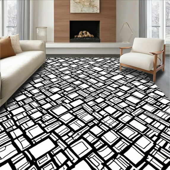 Flatwoven High Traffic Area Rug, Bold Abstract Interlock, Non Slip ...