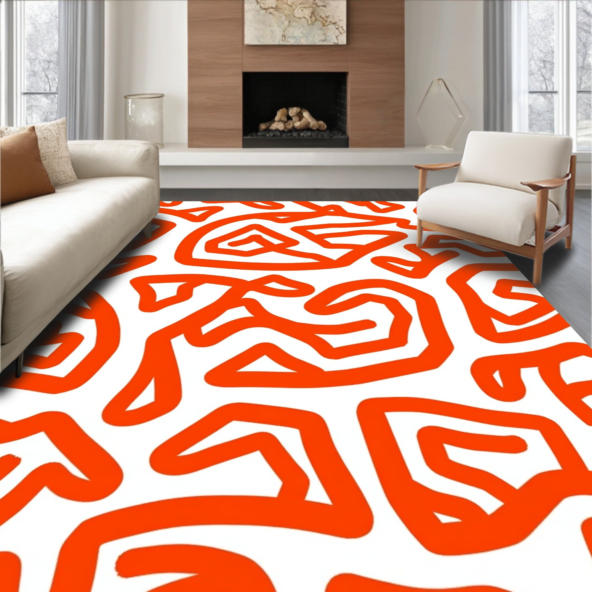 Flatwoven High Traffic Area Rug, Bold Abstract Shapes with Intertwined ...