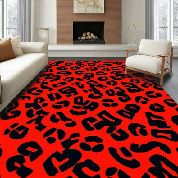 Flatwoven High Traffic Area Rug, Bold Cheetah Spots with Abstract Red ...