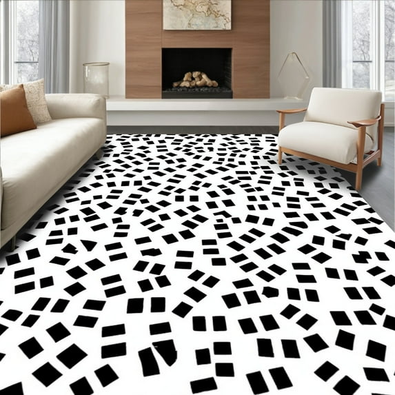 Flatwoven High Traffic Area Rug, Bold Contrasting With Irregular Black ...