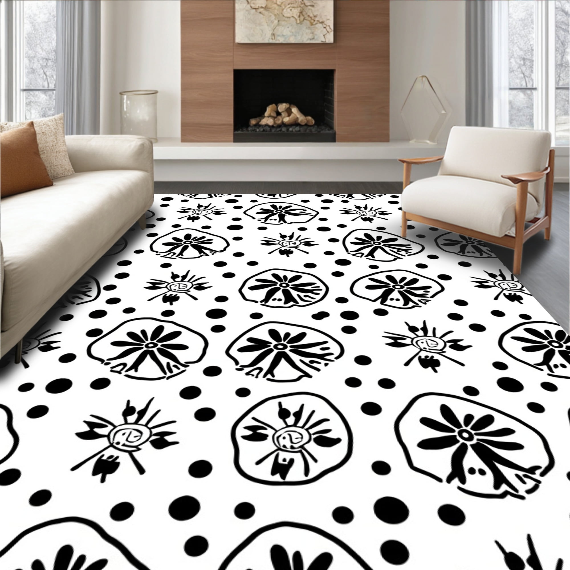 ODIKA 6' Machine Washable Non-Slip Area Rug, Bold Spotted Impressionist ...