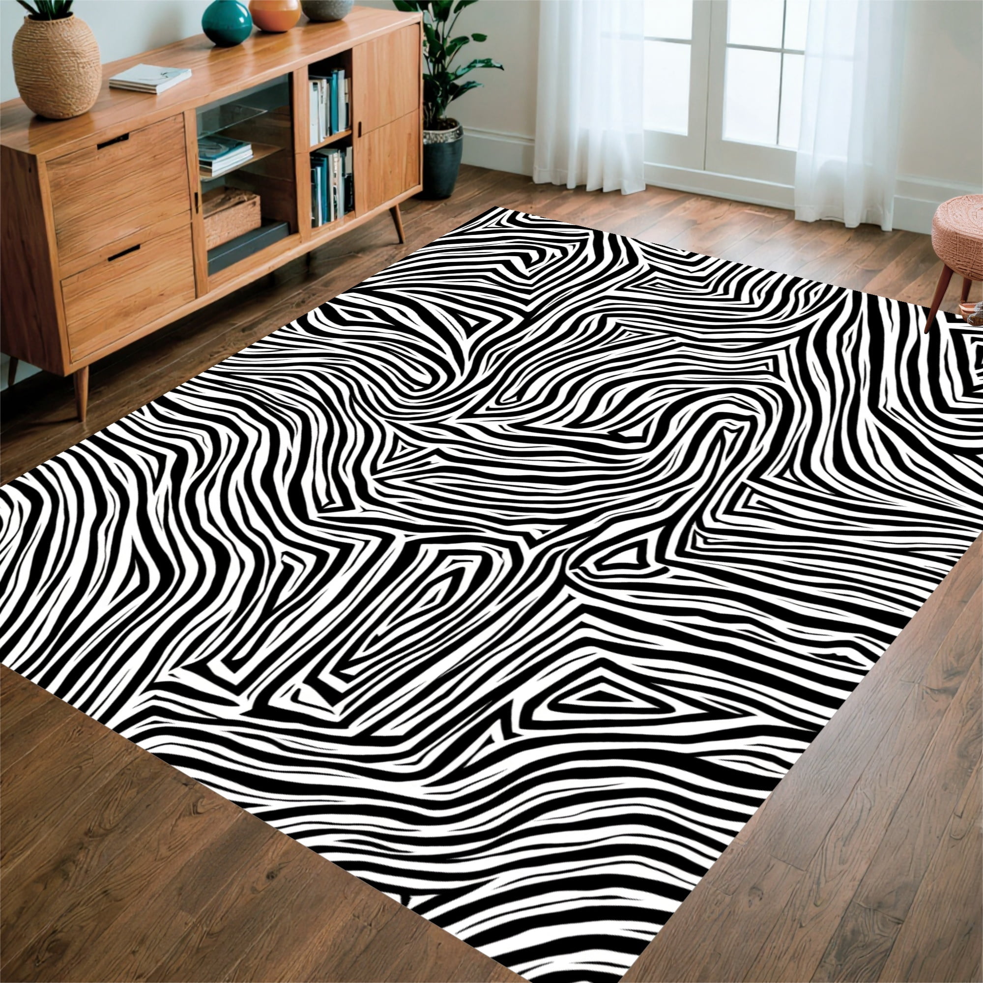 Flatwoven High Traffic Area Rug, Bold Stripes Accent Distorted Animal ...