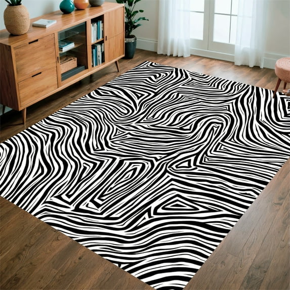 Flatwoven High Traffic Area Rug, Bold Stripes Accent Distorted Animal ...