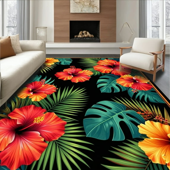 Flatwoven High Traffic Area Rug, Bold Tropical Runner, Non Slip, Stain ...