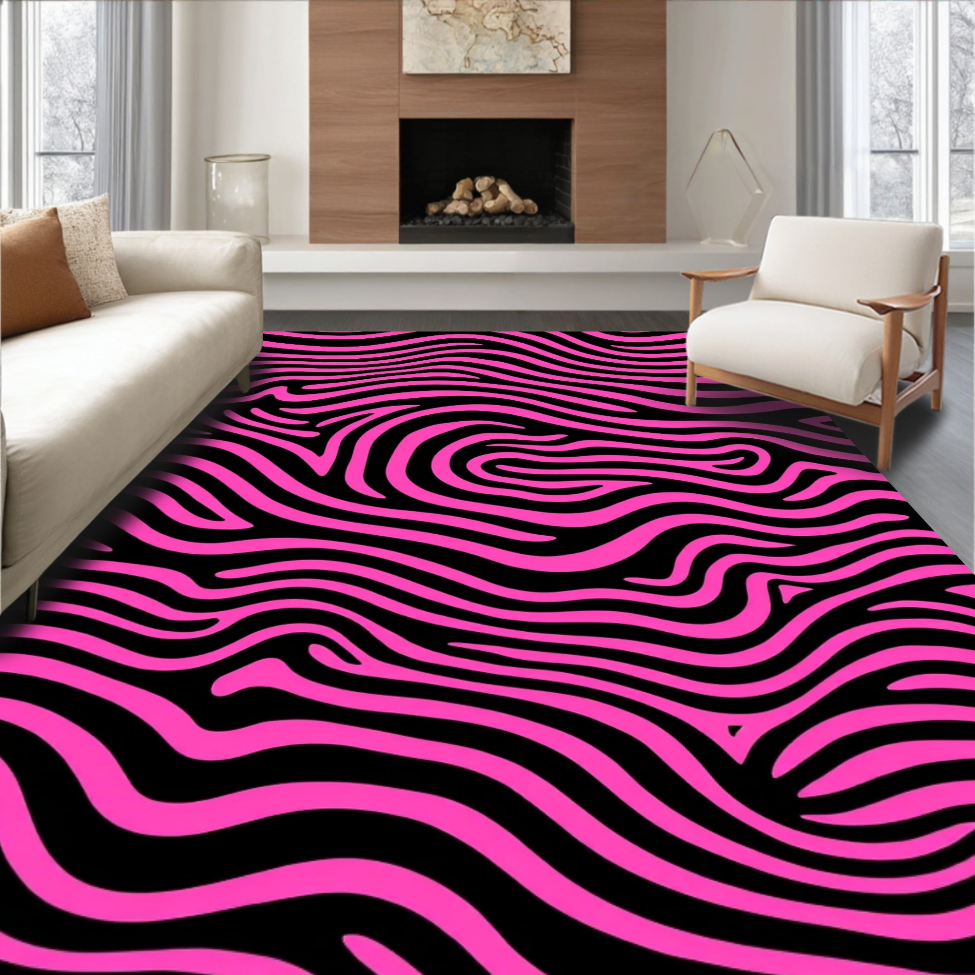 Flatwoven High Traffic Area Rug, Bold Zebra Stripe Fusion with Abstract ...