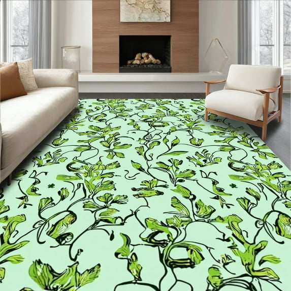 Flatwoven High Traffic Area Rug, Botanical Aquatic, Non Slip, Stain ...