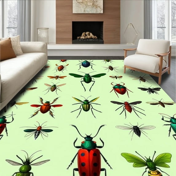 Flatwoven High Traffic Area Rug, Botanical Bug Haven With Naturalist ...