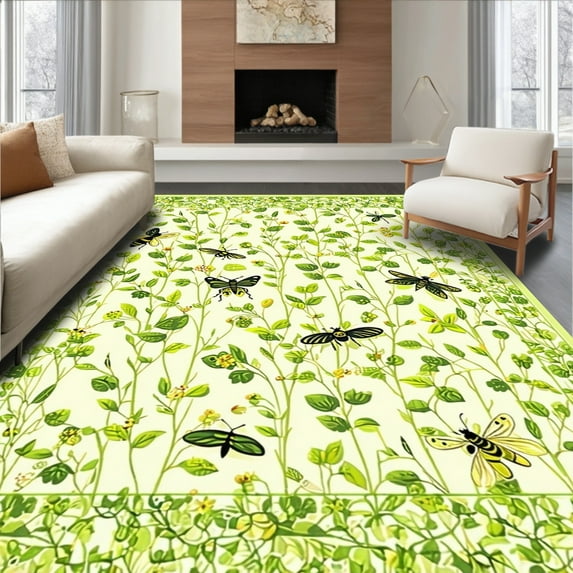Flatwoven High Traffic Area Rug, Botanical Bugs Accent Throw, Non Slip ...