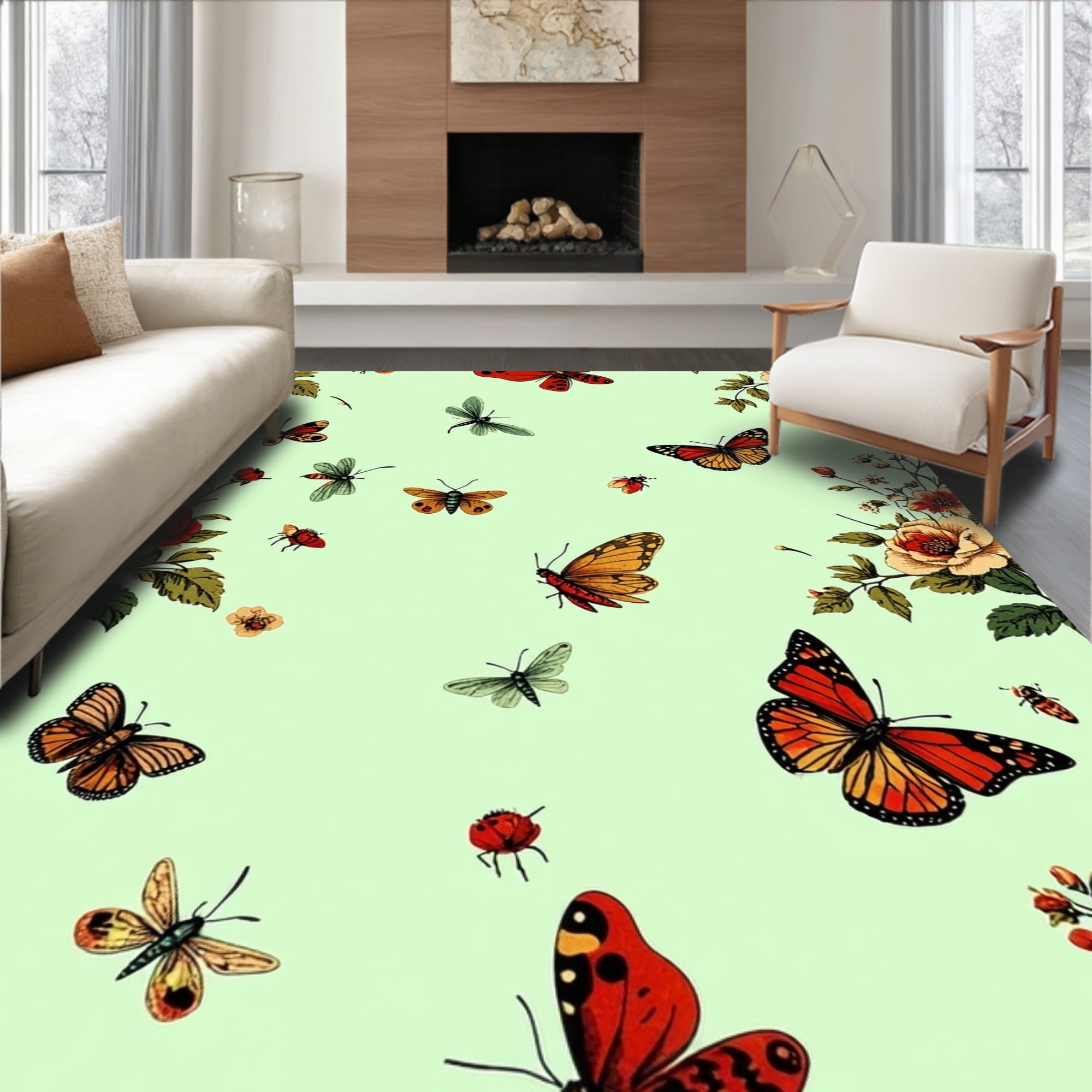 Flatwoven High Traffic Area Rug, Botanical Bugs Meadow Dance Design ...
