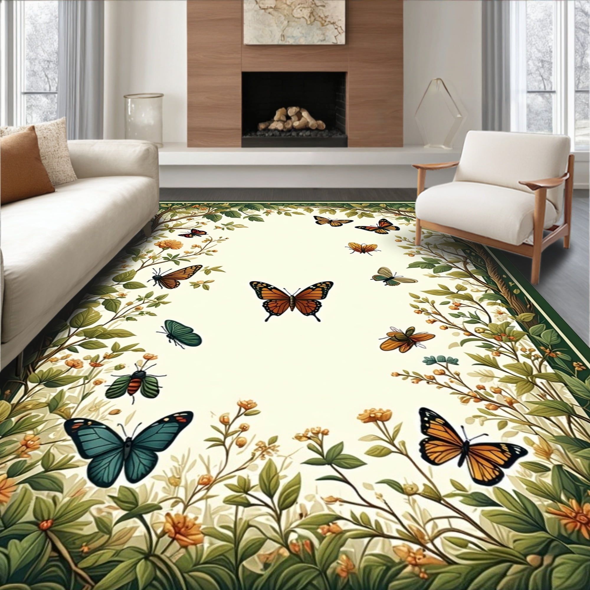 Flatwoven High Traffic Area Rug, Botanical Bugs Runner Verdant Garden ...