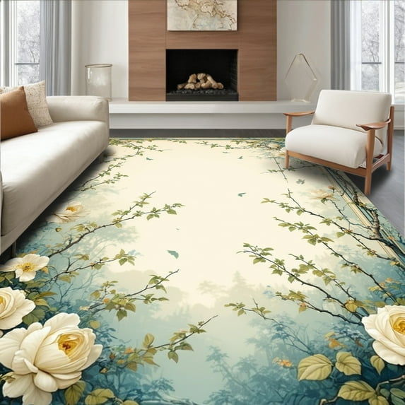 Flatwoven High Traffic Area Rug, Botanical Dreamscape Rose Orchid ...