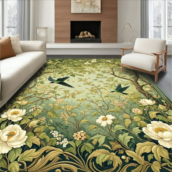 Flatwoven High Traffic Area Rug, Botanical Fantasy Interlocking Floral ...