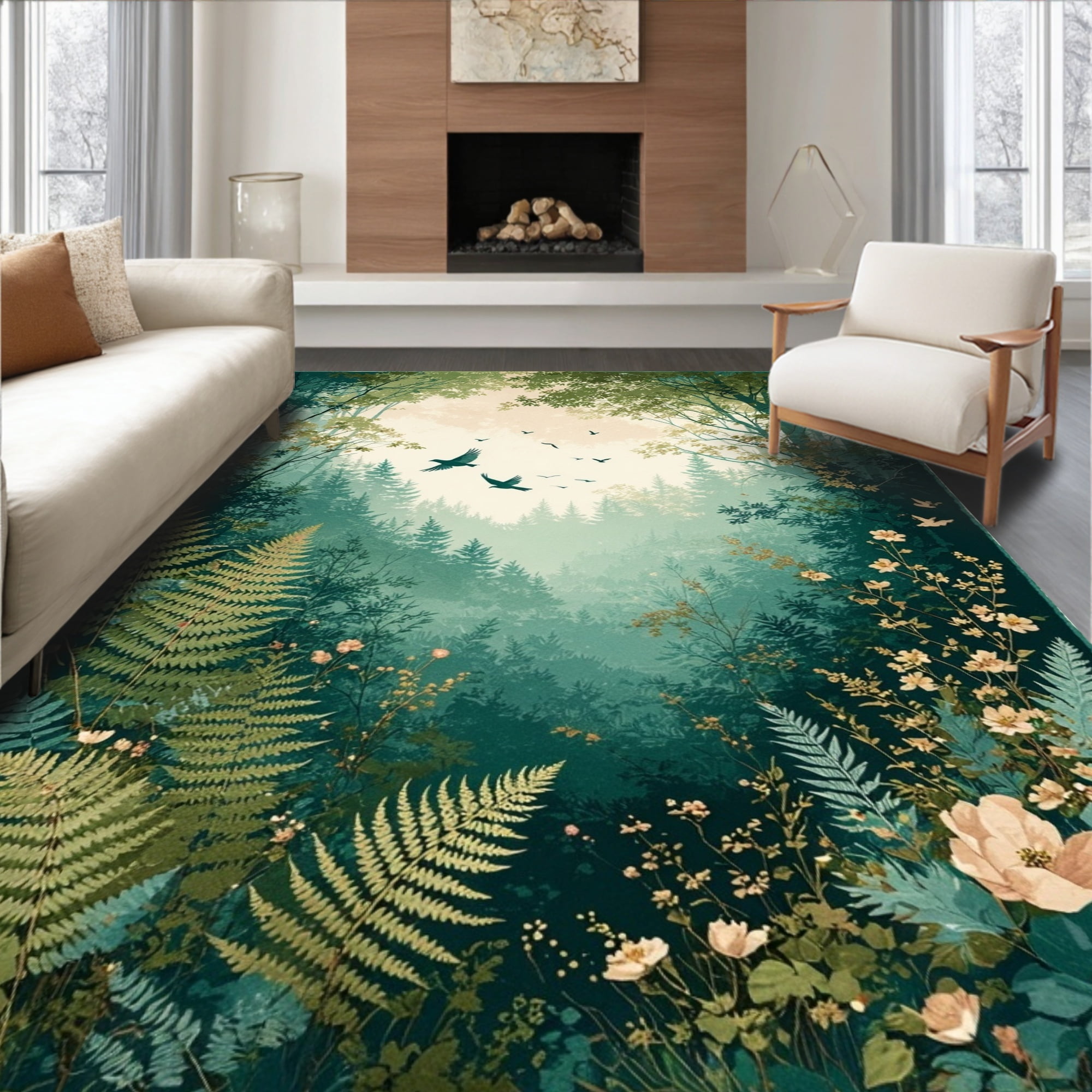 Flatwoven High Traffic Area Rug, Botanical Ferns and Hidden Creatures ...