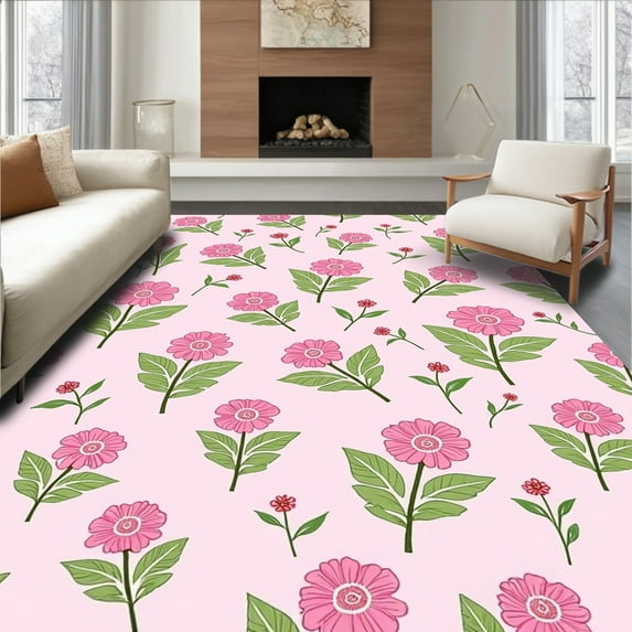 Flatwoven High Traffic Area Rug, Botanical Floral Runner Mat, Non Slip ...
