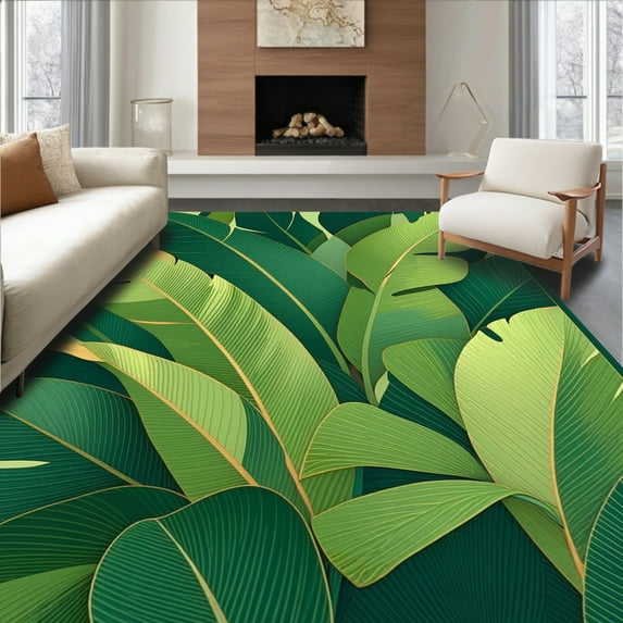 Flatwoven High Traffic Area Rug, Botanical Garden Path Tropical Leaf ...