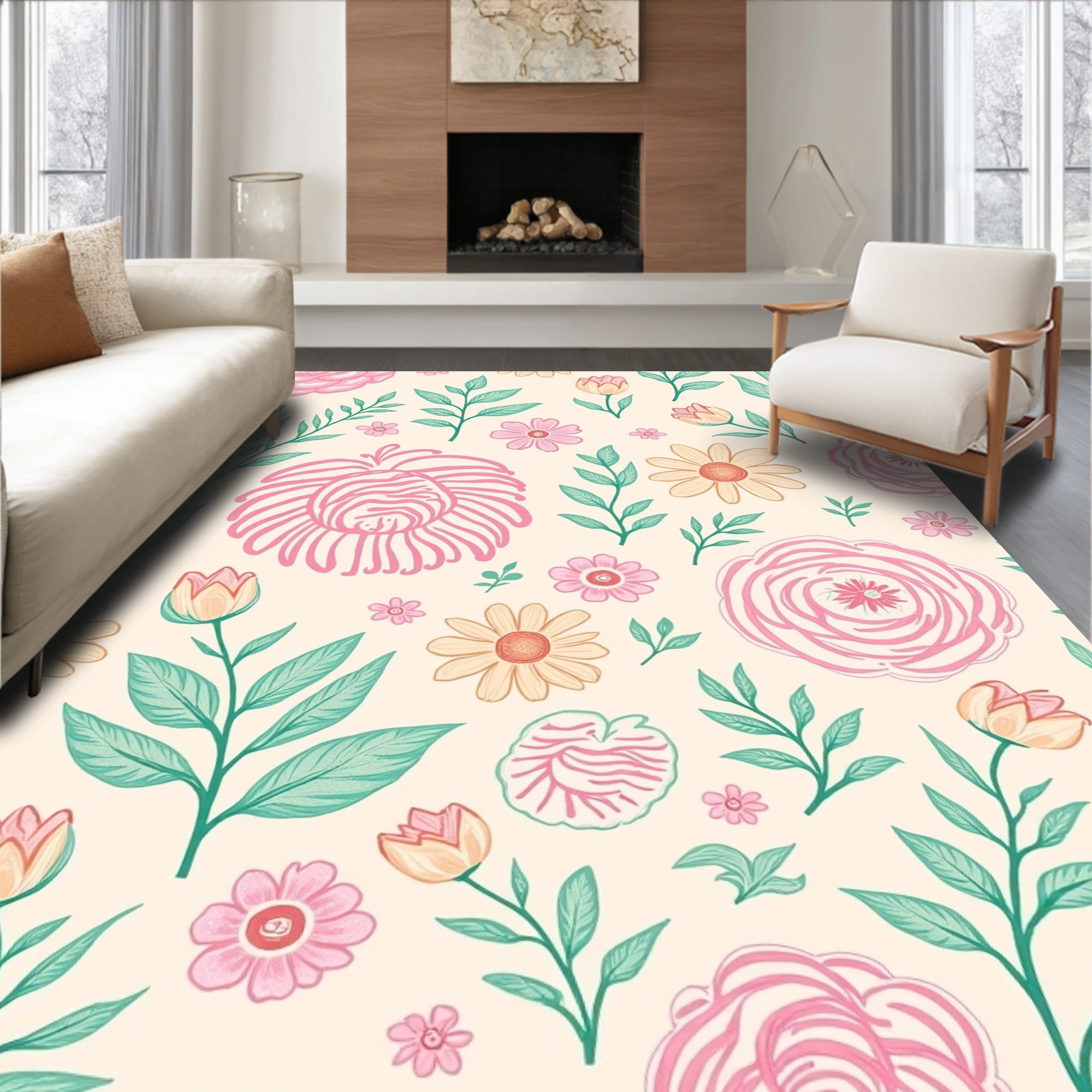 Flatwoven High Traffic Area Rug, Botanical Garden Splendor With ...