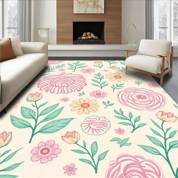 Flatwoven High Traffic Area Rug, Botanical Garden Splendor With ...