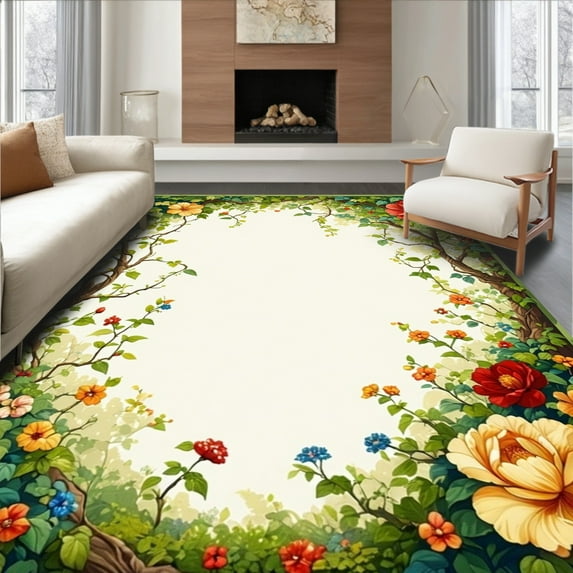Flatwoven High Traffic Area Rug, Botanical Garden Splendor Handcrafted ...