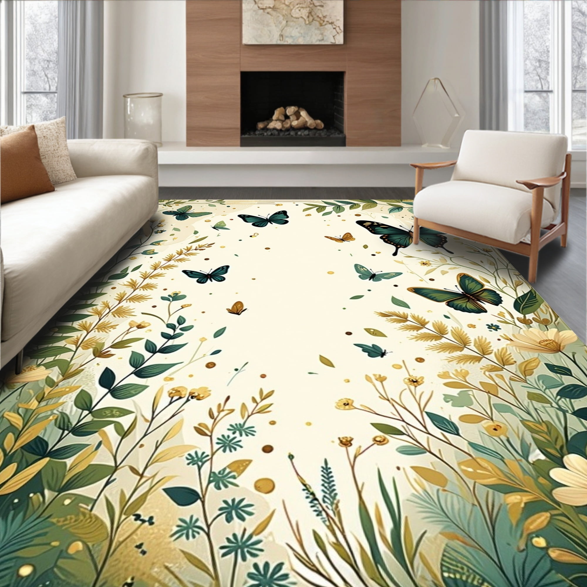 Flatwoven High Traffic Area Rug, Botanical Insect Harmony with Stylized ...