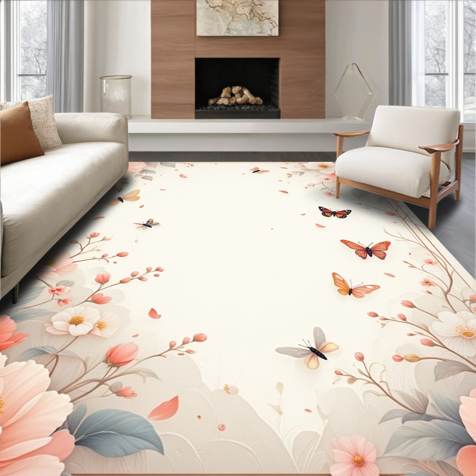 Flatwoven High Traffic Area Rug, Botanical Insect Medley with Delicate ...