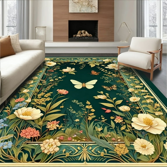 Flatwoven High Traffic Area Rug, Botanical Insect, Non Slip, Stain ...