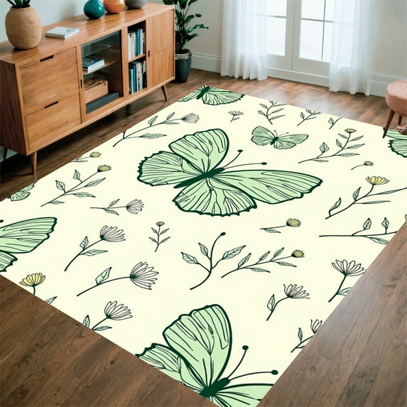 Flatwoven High Traffic Area Rug, Botanical Insect Paradise With ...