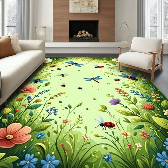 Flatwoven High Traffic Area Rug, Botanical Insect Symphony Collection ...