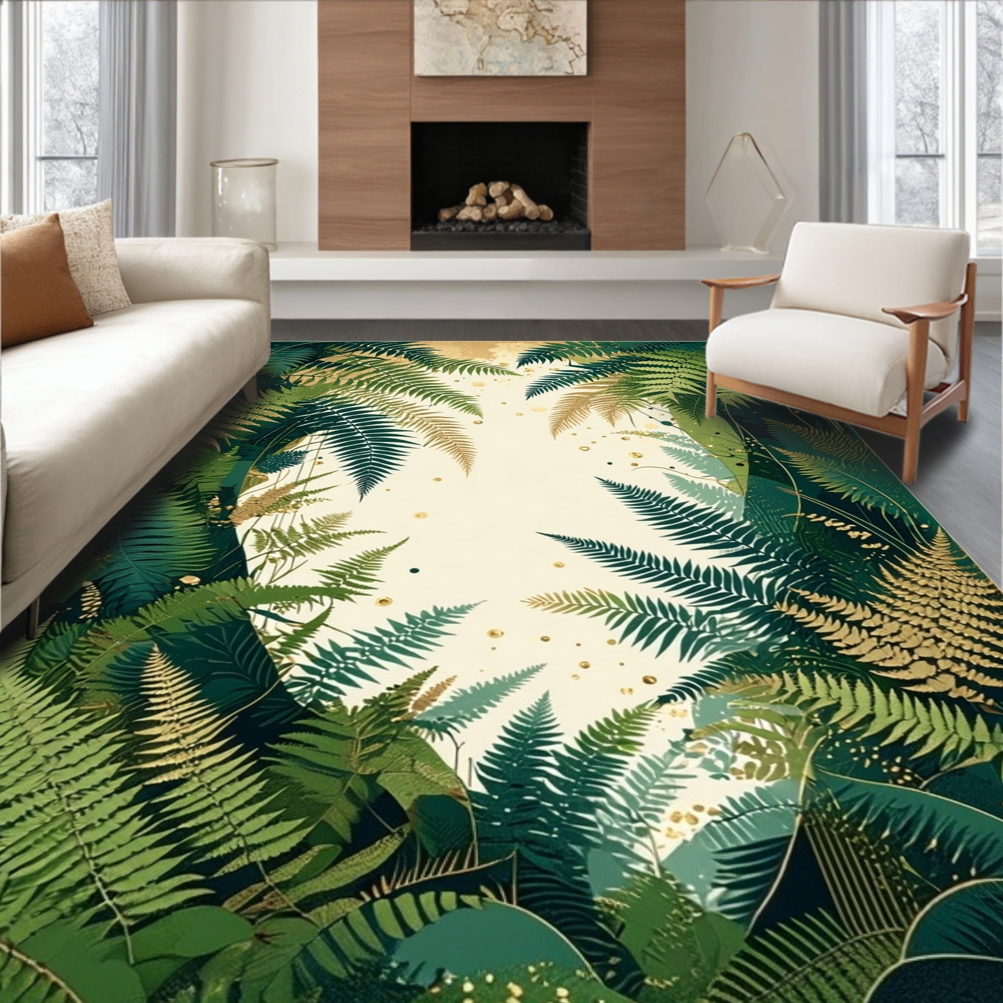 ODIKA 5'x7' Machine Washable Non-Slip Area Rug, Botanical Jungle Scene ...